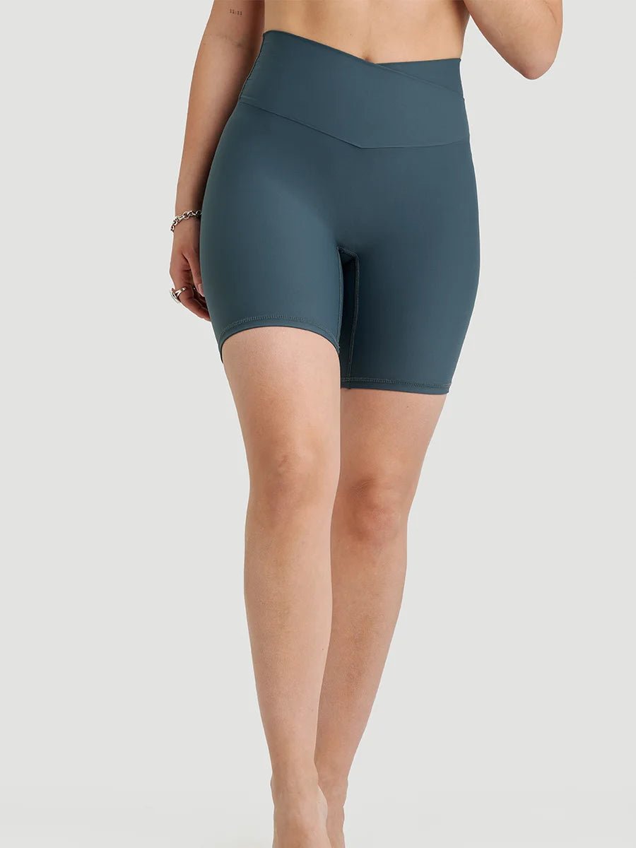 Ecocurve High-Rise Biker Shorts 6" Criss-Cross Waist - Ash Blue | ORAKI