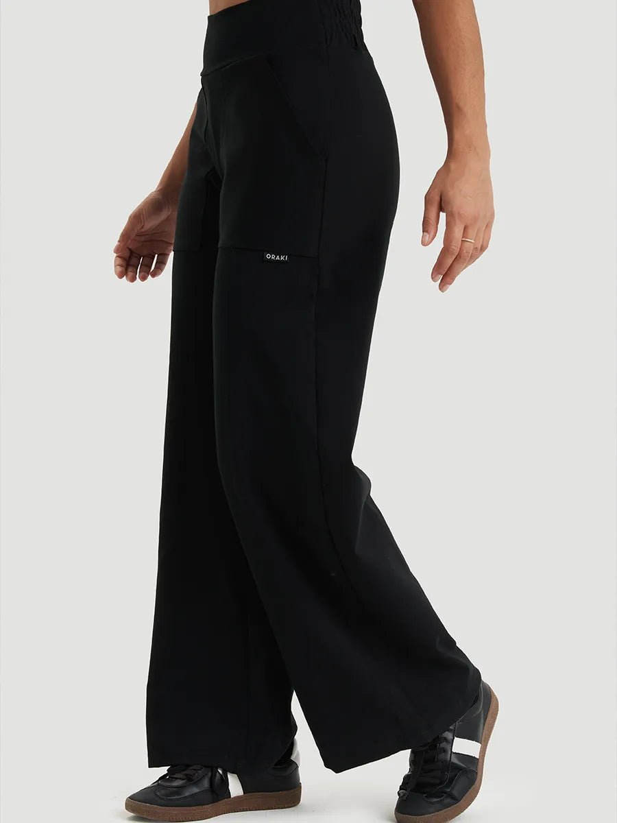 Pantalon long ponte contour à jambes larges pour femme - Noir | ORAKI