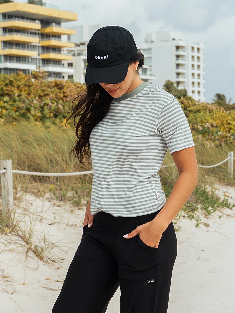 T-Shirt Décontracté pour Femme - Rayures Sauges | ORAKI