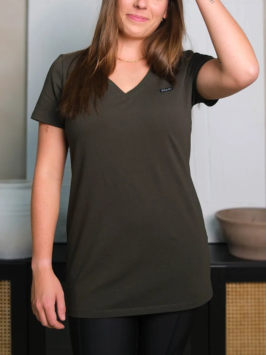 T-shirt tunique col V pour femme - Boisé | ORAKI